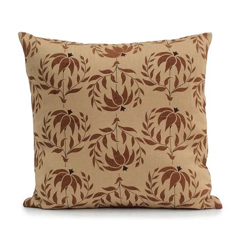 Tan Linen Handprint Designer Pillows Decorative Throw Pillow Cover