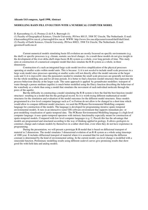 Pdf Modelling Basin Fill Evolution With A Numerical Computer Model