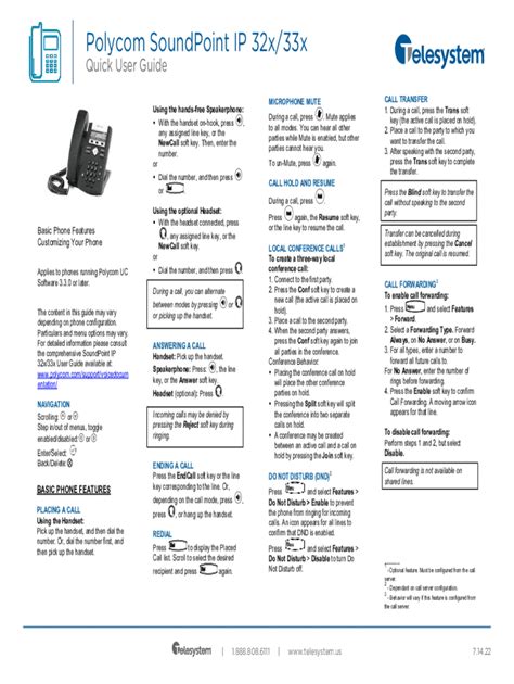 Fillable Online Polycom Soundpoint Ip 32x 33x User Guide 2022 Quick Call Features Fax Email