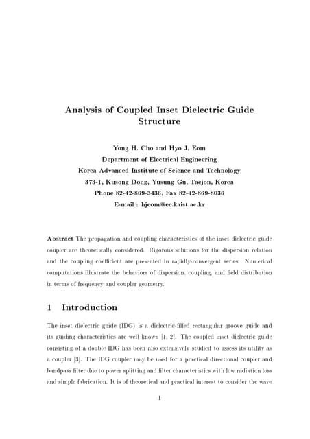 Analysis Of Coupled Inset Dielectric Guide Structure Pdf