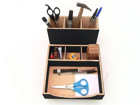 Wooden Desk Organizer With Pen Holder Handmade Painted Organizer