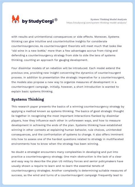 System Thinking Model Analysis Free Essay Example