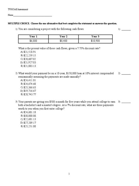 tvm self assessment pdf present value financial markets