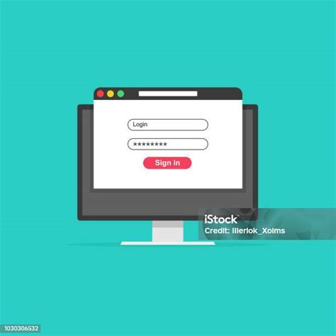 컴퓨터 또는 모니터 화면에 로그인 및 암호 양식 페이지와 로그인 인증 페이지 개념 사용자 권한 부여 계정에 로그인 합니다 사용자 이름 암호 필드 로그인에 대한 스톡 벡터