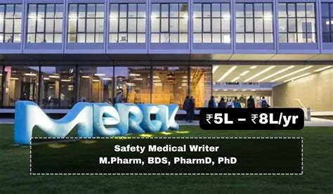5l ₹8lyr Merck And Co Hiring Medical Writer
