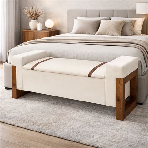 Recamier Baú Estofado Pé De Cama Casal Madeira Retro 1 50cm Elegante