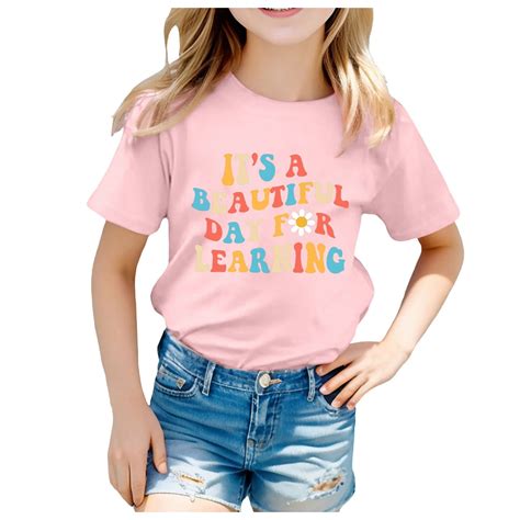 Teen Shirts For Girls Letter Short Sleeve Shirt For Girls Round Neck
