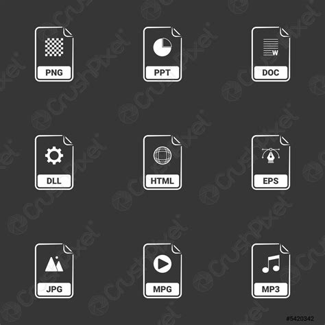 File Types Icons Black Background Stock Vector 5420342 Crushpixel