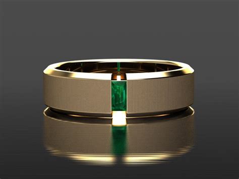 Mens Emerald Wedding Band Yellow Gold Ring Anniversary Engagement