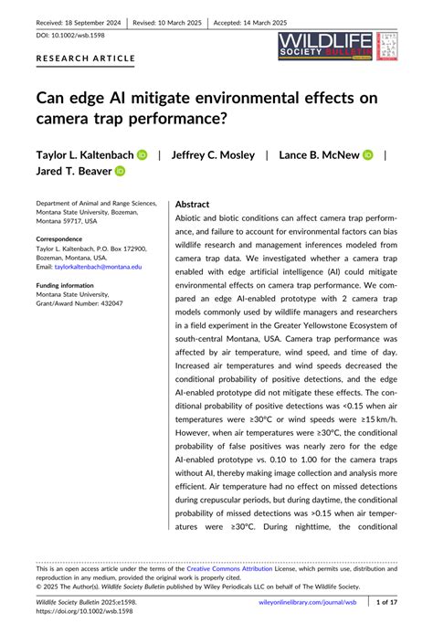 Pdf Can Edge Ai Mitigate Environmental Effects On Camera Trap Performance