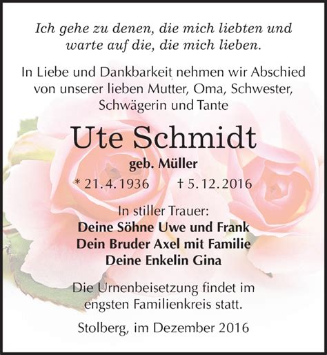Traueranzeigen Von Ute Schmidt Abschied Nehmende Traueranzeigen Von Ute Schmidt Abschied Nehmende