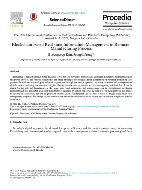 Blockchain Based Real Time Information Management In R 2022 Procedia Compute Pdf Supply