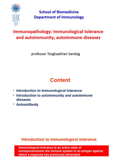Immunopathology Lecture 6 Tolerance Autoimmunity Pathogenesis Of Ai Diseases Pdf Immune