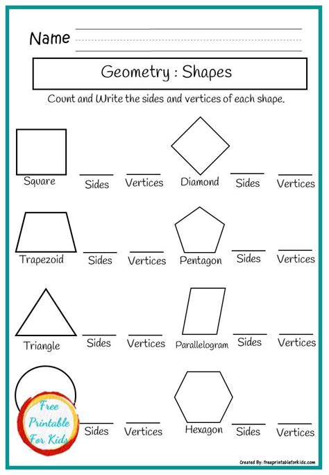 Geometry Shapes Practice Sheets For Second Grade Sides And Vertices