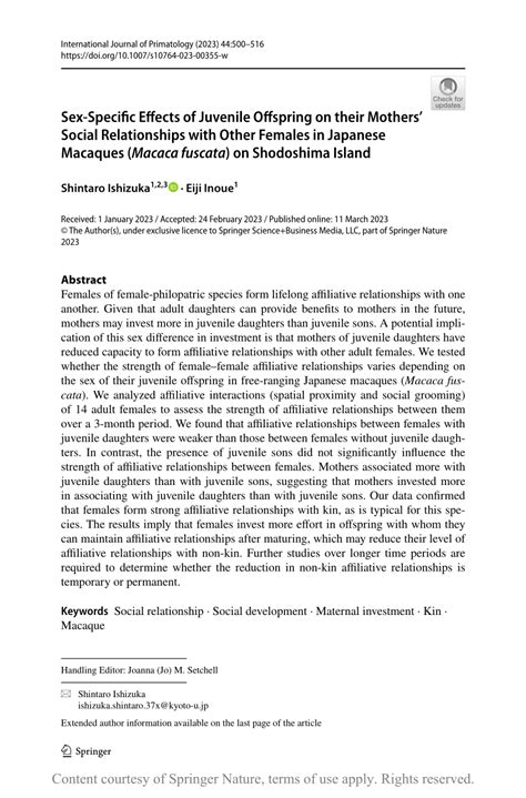 Sex Specific Effects Of Juvenile Offspring On Their Mothers Social Relationships With Other