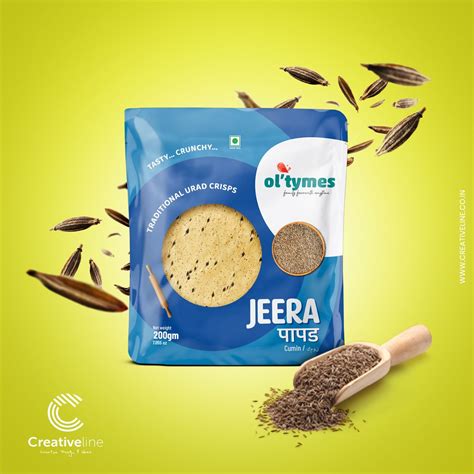 Vibrant Packaging Design For Papad Crunchy Jeera Papad Snack Healthy