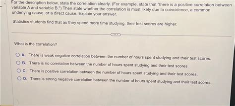 Solved For The Description Below State The Correlation