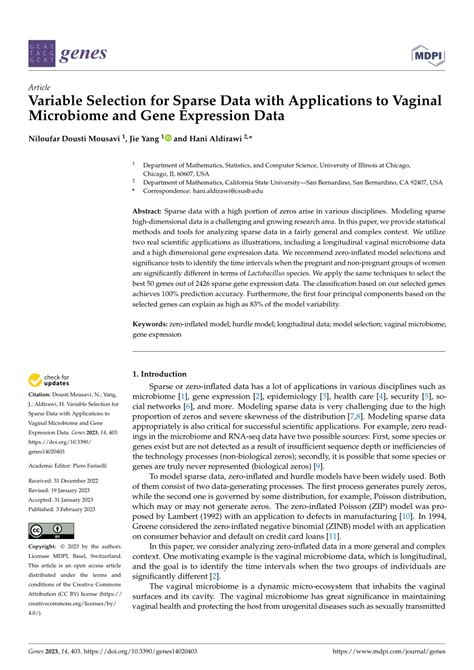 pdf variable selection for sparse data with applications to vaginal