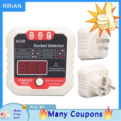 Rrianfo Polarity Socket Tester Electric Leakage Outlet Rcd 30ma Digital Display Lcd White 250v