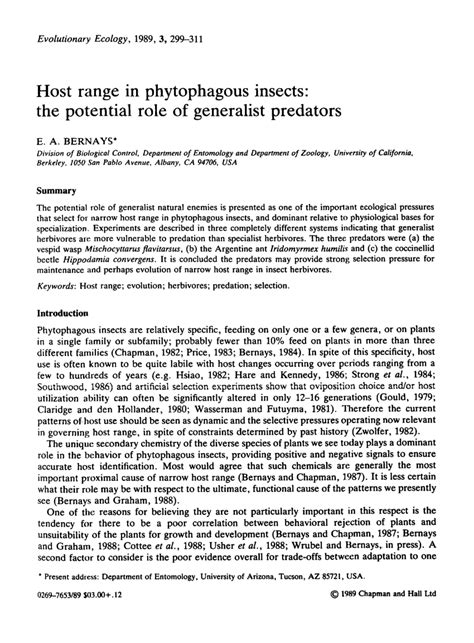 Pdf Host Range In Phytophagous Insects The Potential Role Of