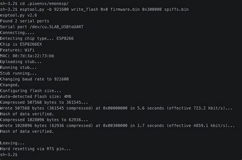 quick start for platformio and esptool py getting started