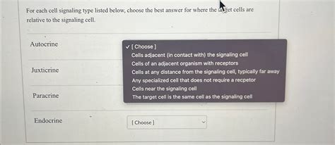 Solved For Each Cell Signaling Type Listed Below Choose The