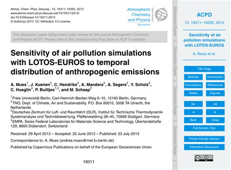 Pdf Sensitivity Of Air Pollution Simulations With Lotos Euros To Temporal Distribution Of