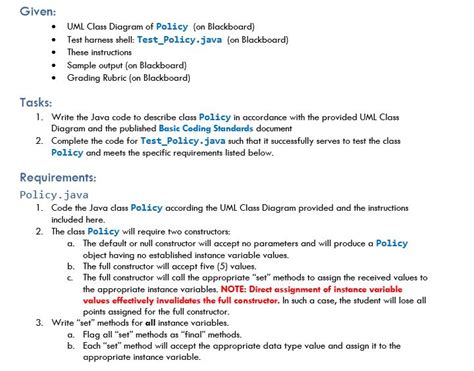 Solved Given Uml Class Diagram Of Policy On Blackboard