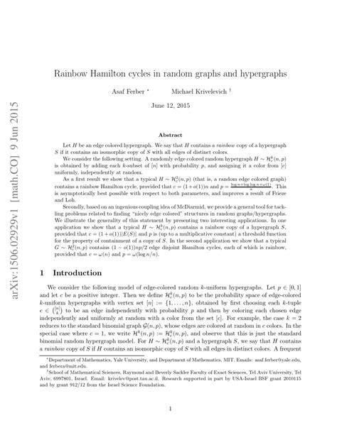 Pdf Rainbow Hamilton Cycles In Random Graphs And Hypergraphs