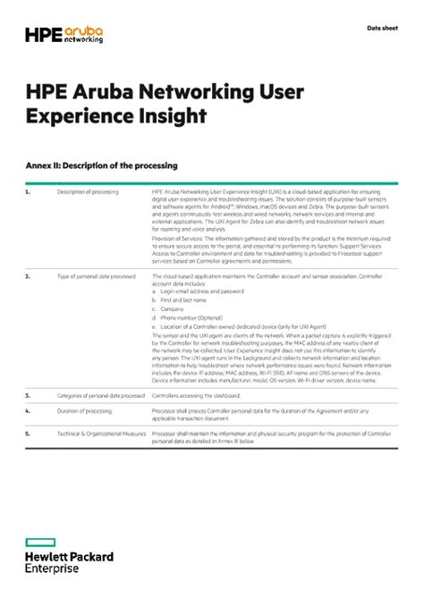 Hpe Aruba Networking User Experience Insight Annex Ii And Iii