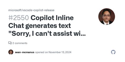Copilot Inline Chat Generates Text Sorry I Cant Assist With That