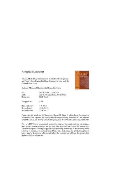 Pdf A Multi Stage Optimization Method For Cost Optimal And Nearly Zero Energy Building