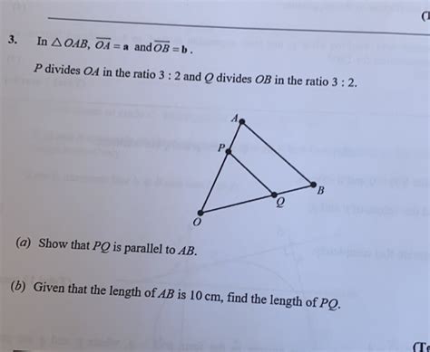 solved 0 3 in oab overline oa a and overline ob b p divides oa in the