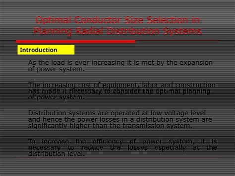 Optimal Conductor Size Selection In Radial Distribution Systems Ppt