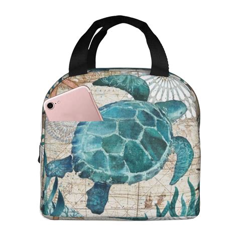 Pofeuu Watercolor Sea Turtle Print Lunch Bag Lunch Box Insulated Lunch
