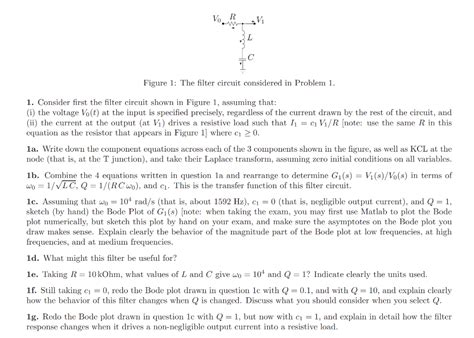 Solved Figure 1 The Filter Circuit Considered In Problem 1 Chegg Com