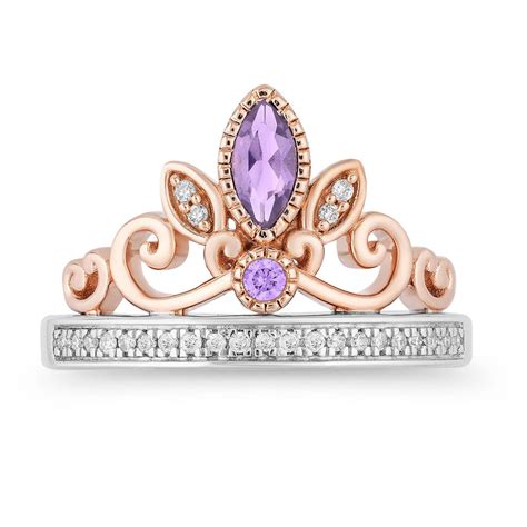 Disney Rapunzel Inspired Diamond And Rose De France Tiara Ring In 14k
