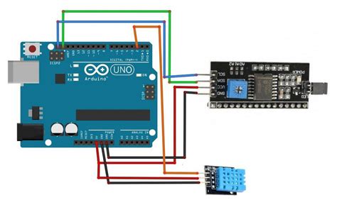 temperature monitor with dht11 and i2c 20×4 lcd visuino visual