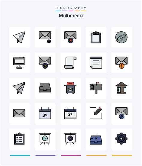 Free Vector Creative Multimedia 25 Line Filled Icon Pack Such As Mail