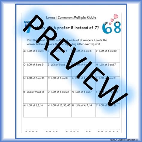 Finding The Lowest Common Multiple Lcm Riddle Worksheet Common