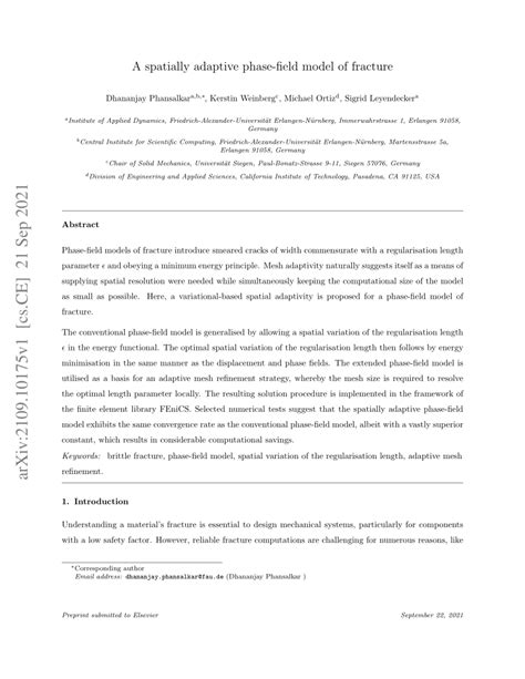 PDF A Spatially Adaptive Phase Field Model Of Fracture