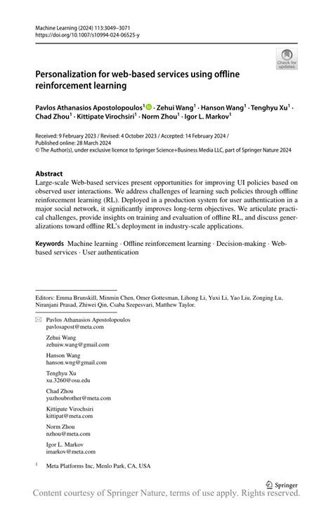 Personalization For Web Based Services Using Offline Reinforcement Learning Request Pdf