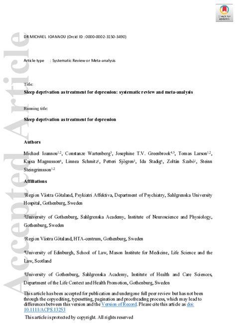 Pdf Sleep Deprivation As Treatment For Depression Systematic Review And Meta‐analysis