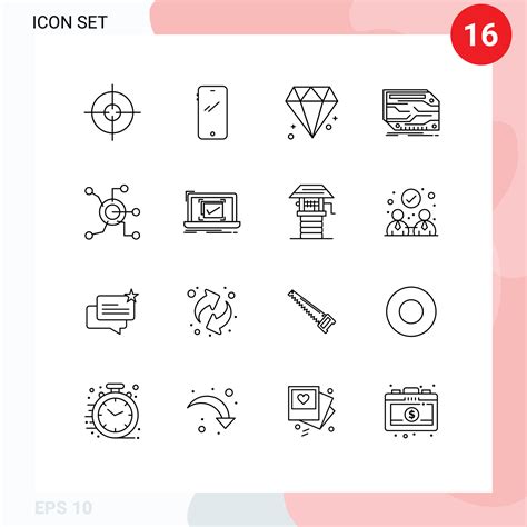 Set Of 16 Modern Ui Icons Symbols Signs For Network Memory Diamond
