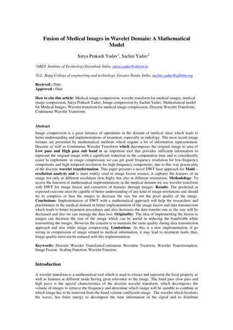 pdf fusion of medical images in wavelet domain a mathematical model