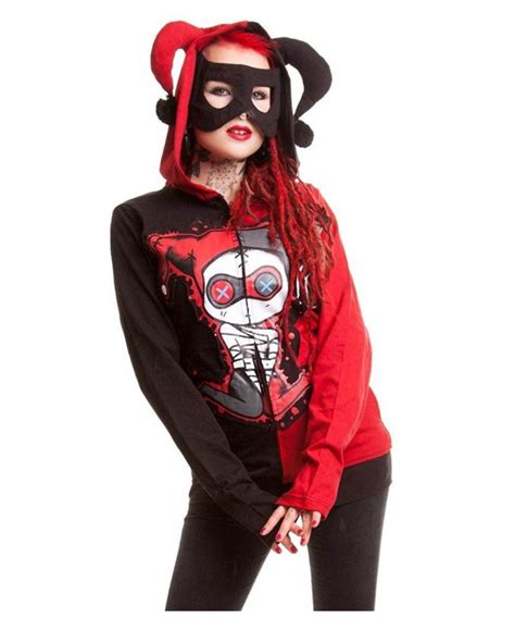 Cupcake Cult Hooded Corset Style Back Harley Quinn Hoodie In Sizes 8 To