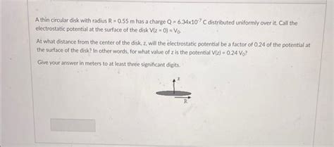 solved a thin circular disk with radius r 0 55 m has a