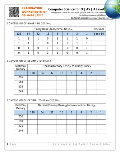 Exam Worksheet Computer Science For Igcse Gcse 0478 2210 Page 1
