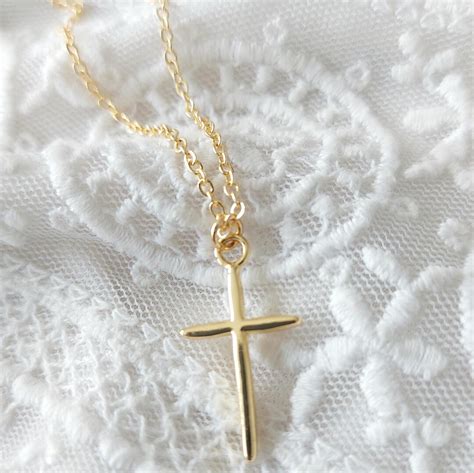 Gold Cross Necklace Small Gold Cross Pendant Necklace Mothers Day