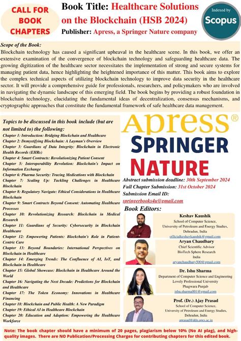 Aryan Chaudhary On Linkedin Call For Book Chapters Healthcare